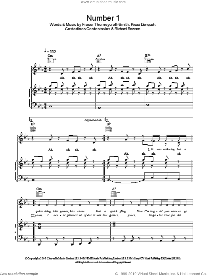 Number 1 sheet music for voice, piano or guitar (PDF)