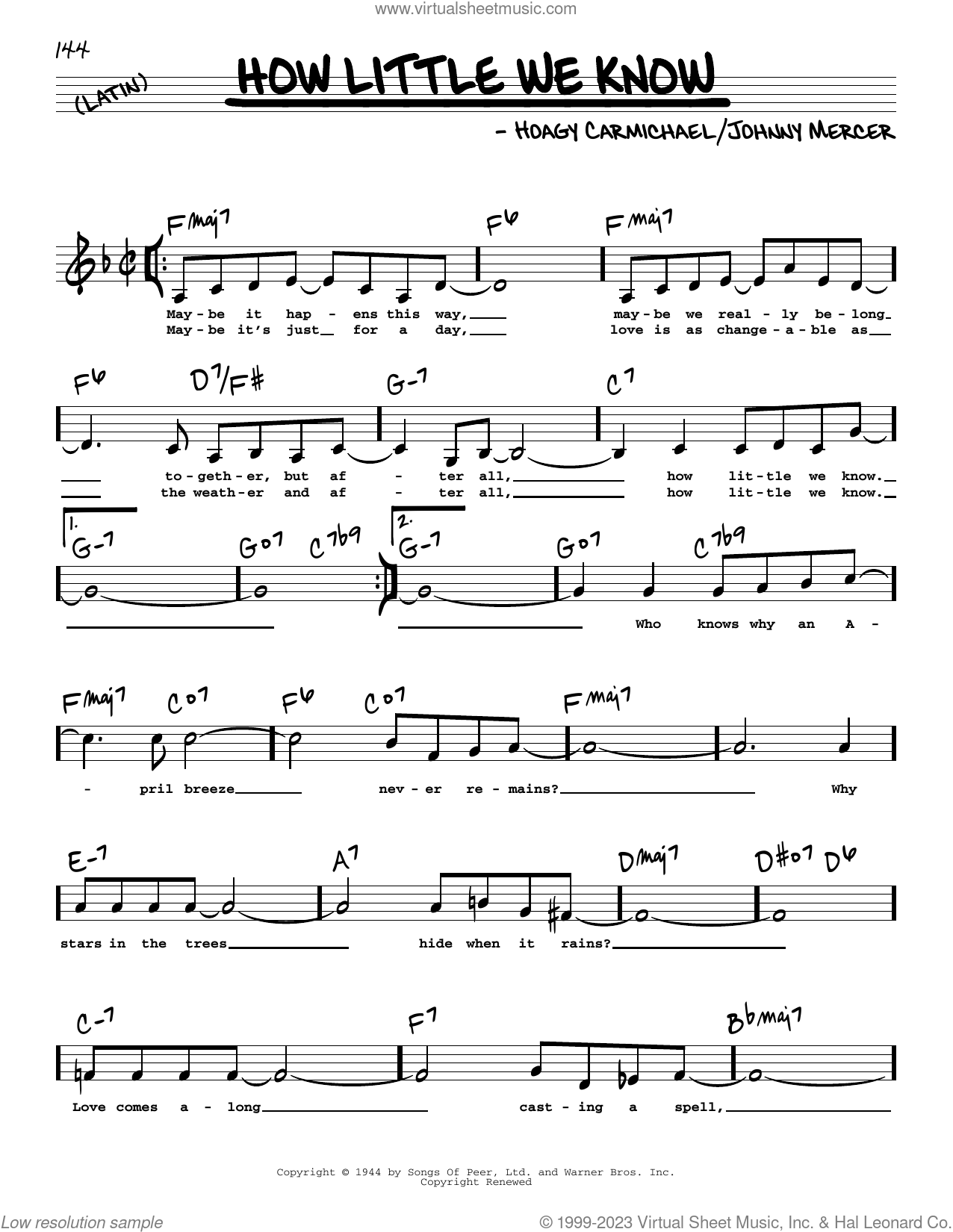 Hoagy Carmichael: How Little We Know (Low Voice) sheet music (real book ...