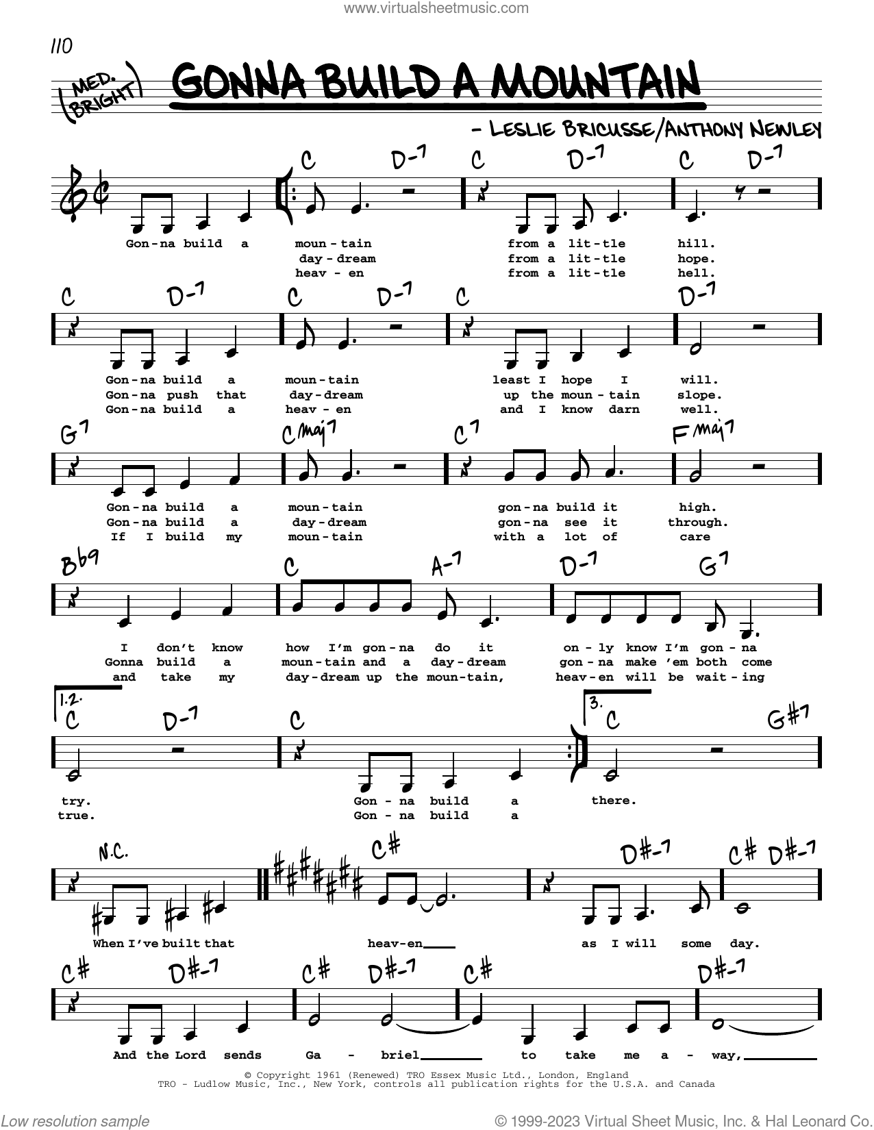 Gonna Build A Mountain (Low Voice) sheet music (real book with lyrics ...