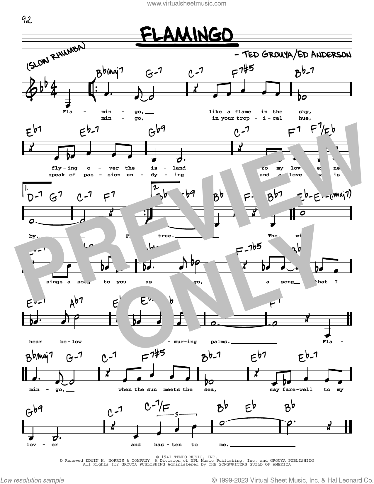 Flamingo (Low Voice) sheet music (real book with lyrics) (low voice)