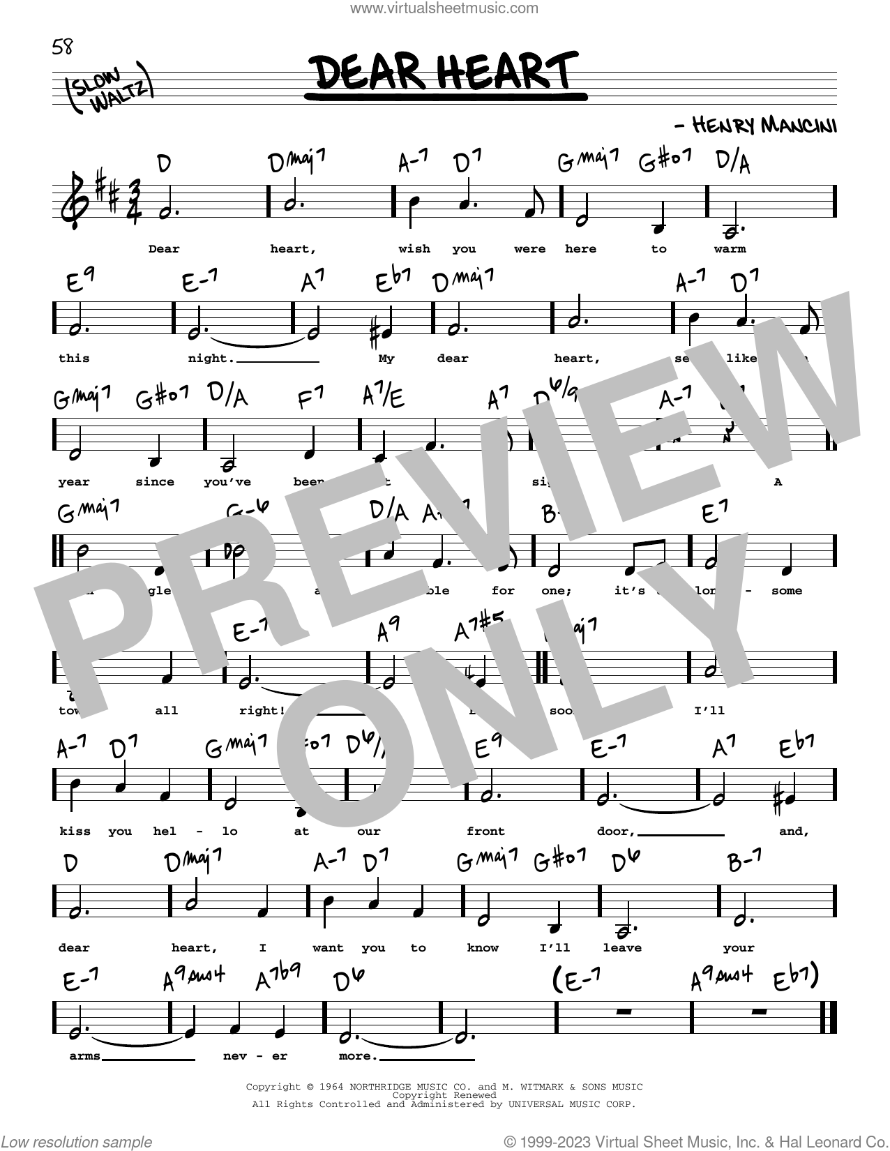 Dear Heart (Low Voice) sheet music (real book with lyrics) (low voice)