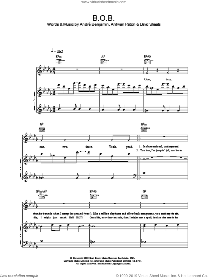 B.O.B. sheet music for voice, piano or guitar (PDF)
