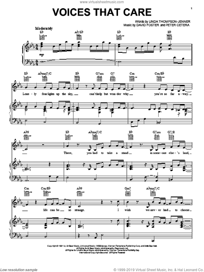 Voices That Care sheet music for voice, piano or guitar (PDF)