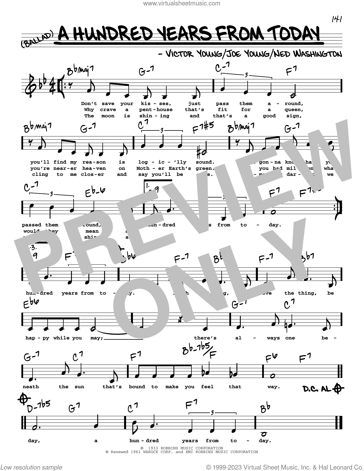 A Hundred Years From Today (Low Voice) sheet music (real book with ...