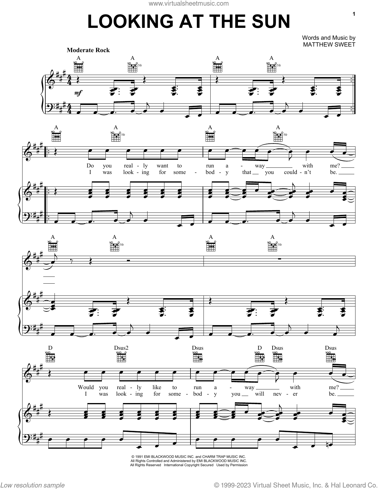 Looking At The Sun sheet music for voice, piano or guitar (PDF)