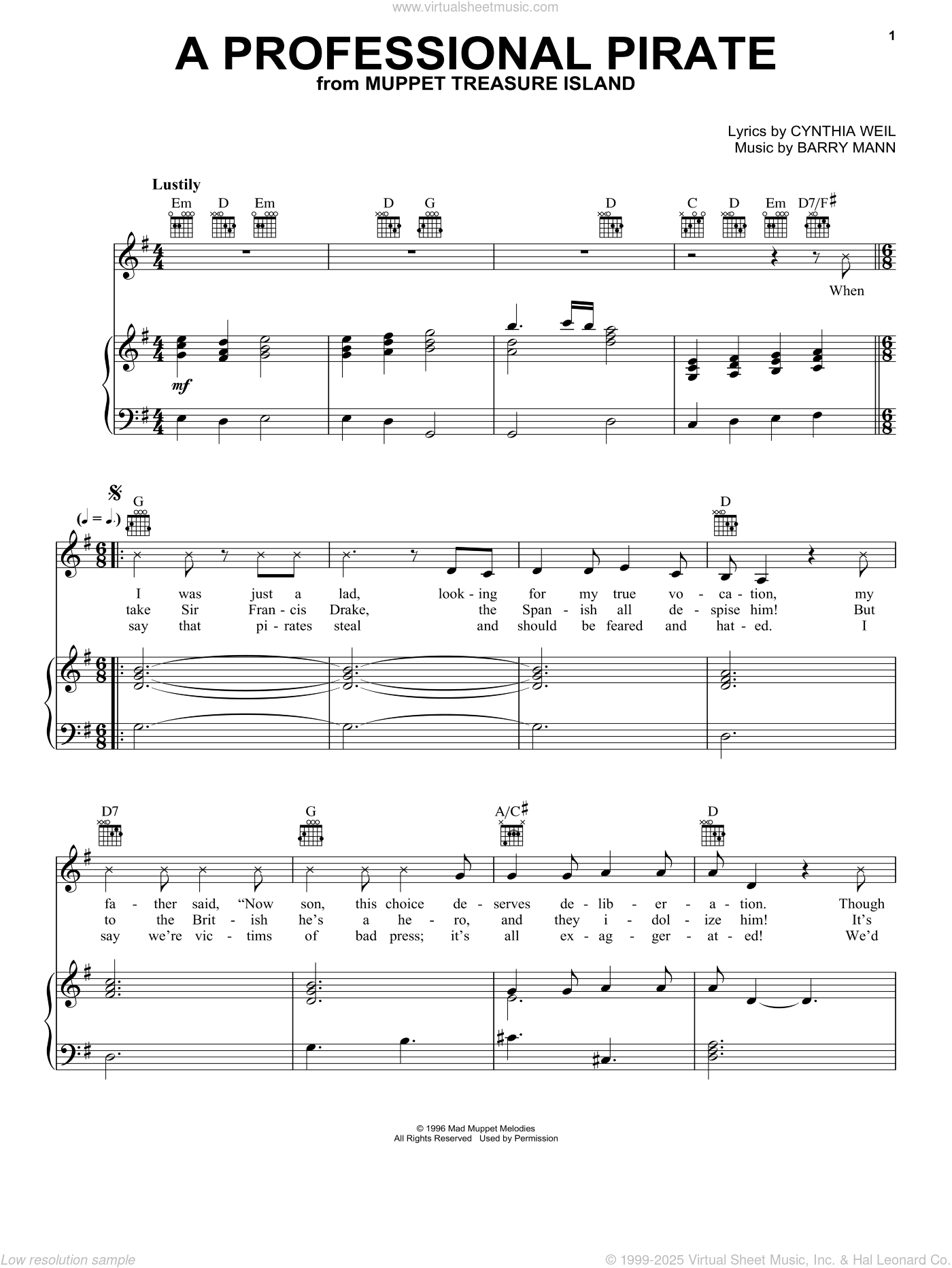 A Professional Pirate (from Muppet Treasure Island) sheet music for ...