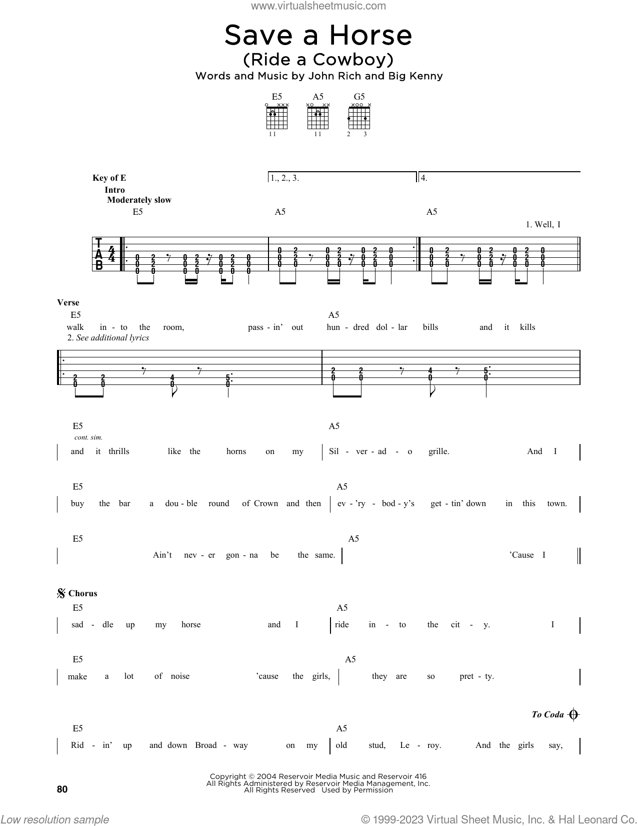 Save A Horse (Ride A Cowboy) sheet music for guitar solo (chart)
