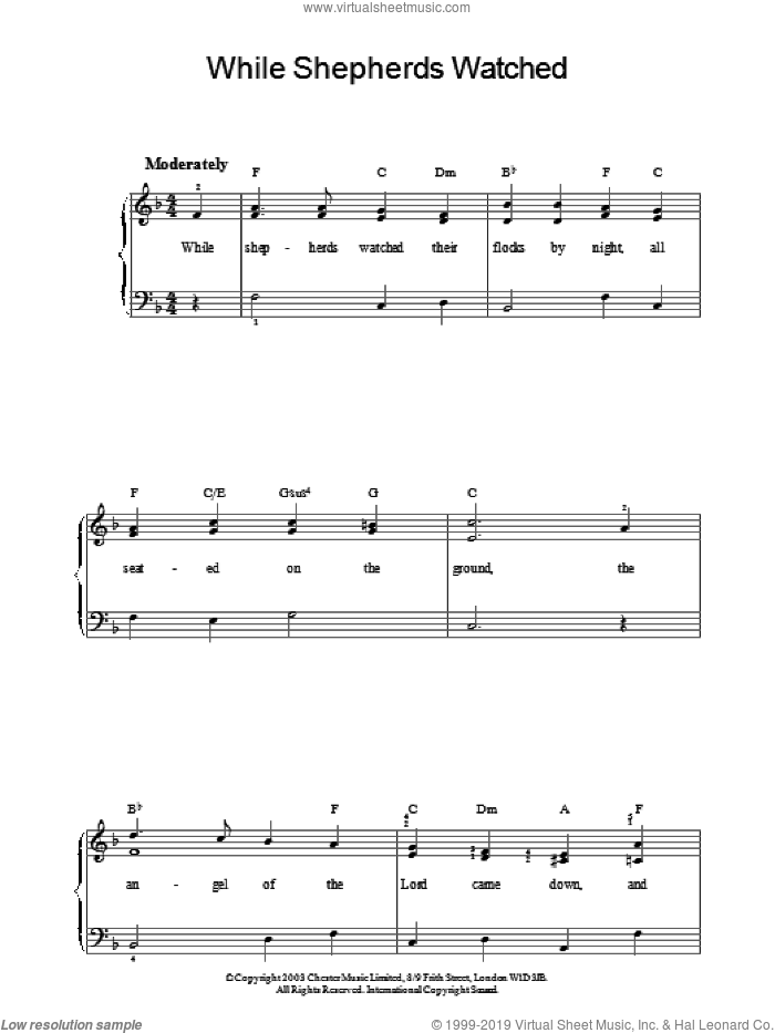 While Shepherds Watched sheet music for piano solo (PDF)