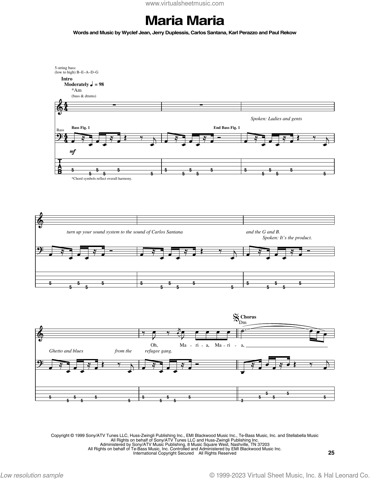 Maria Maria (feat. The Product G&B) sheet music for bass (tablature ...