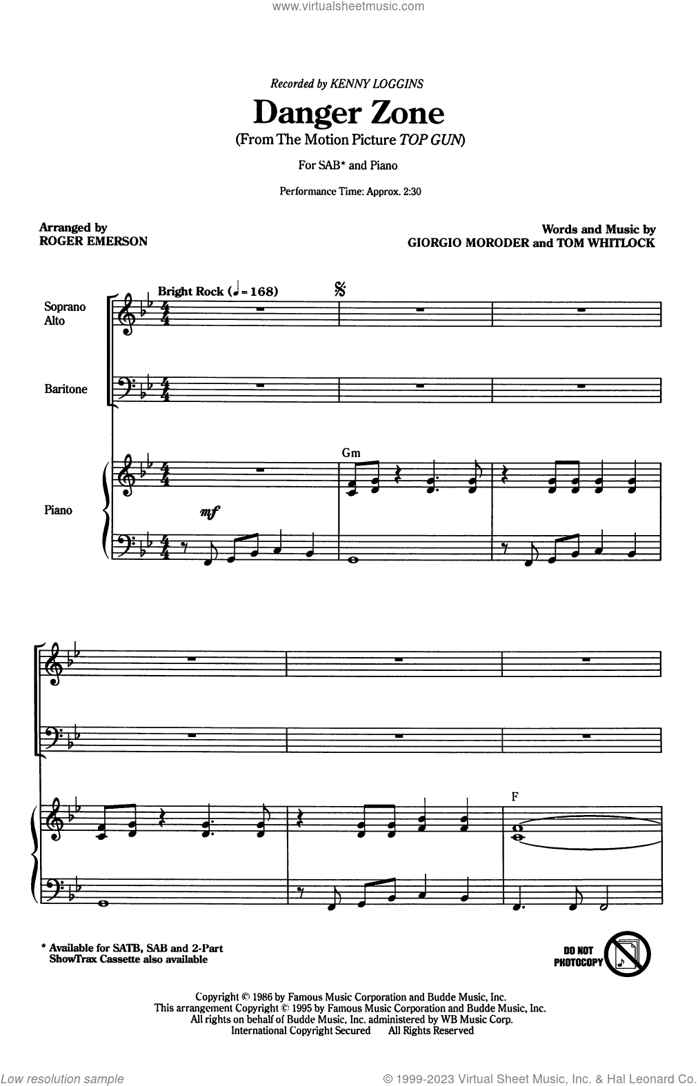 Danger Zone (arr. Roger Emerson) sheet music for choir (SAB: soprano ...
