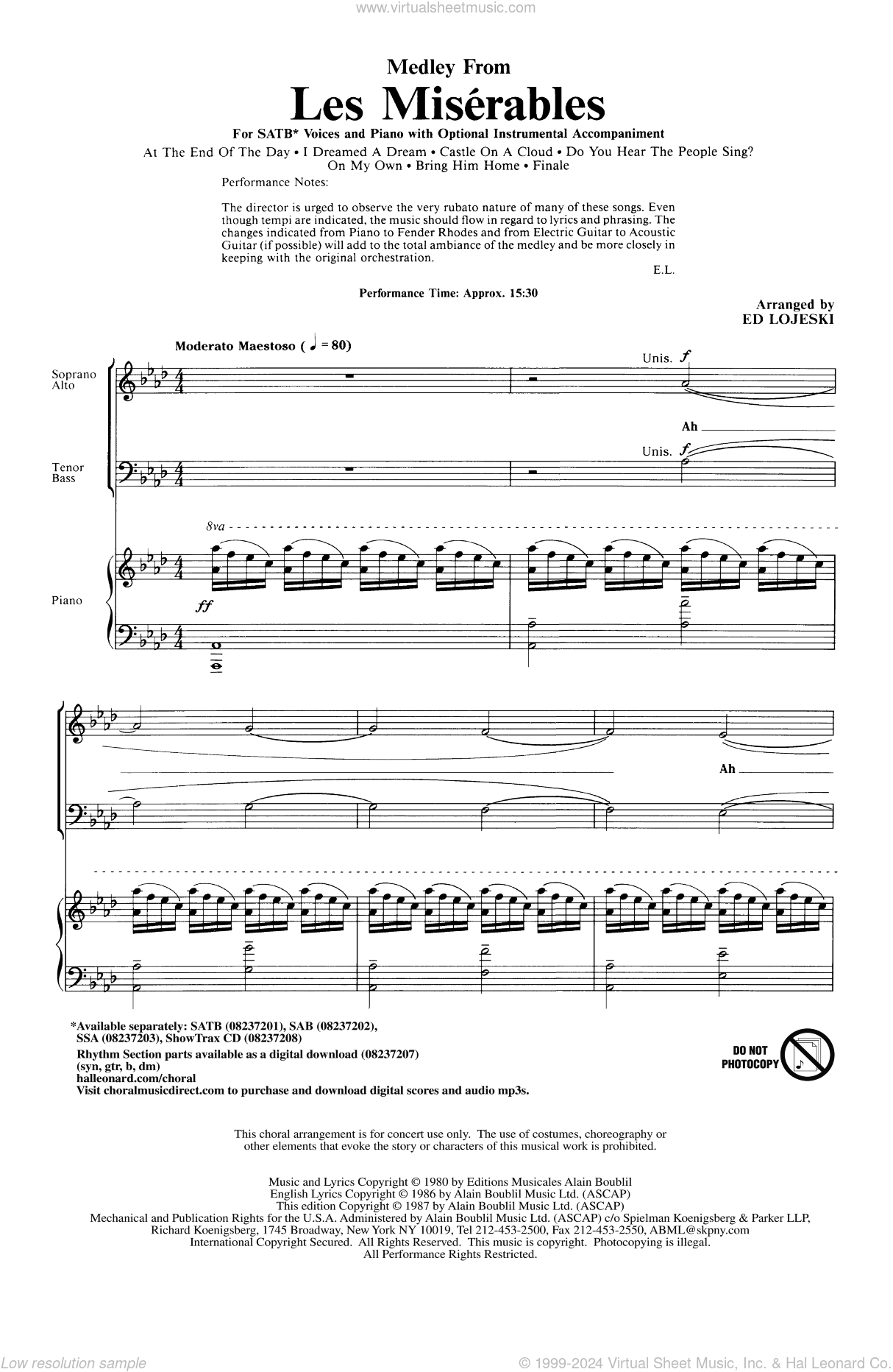 Les Miserables (Choral Medley) (arr. Ed Lojeski) sheet music for choir ...