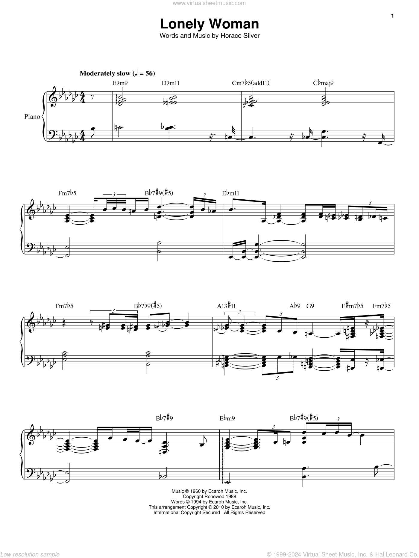 Lonely Woman sheet music for voice and piano (PDF)