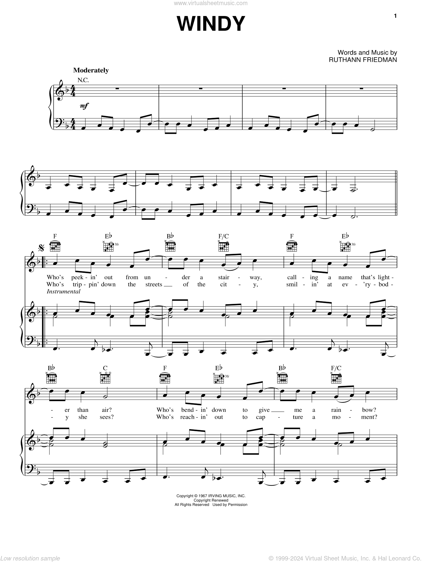 Windy sheet music for voice, piano or guitar (PDF-interactive)