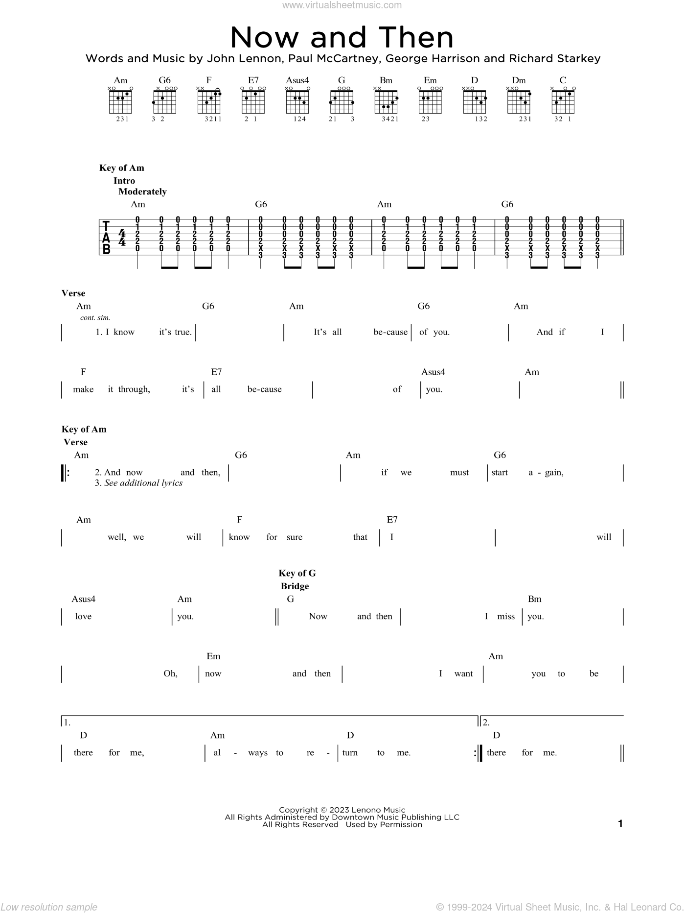 Now And Then sheet music for guitar solo (lead sheet) (PDF)