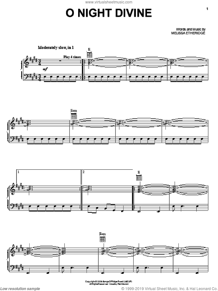 O Night Divine sheet music for voice, piano or guitar (PDF)