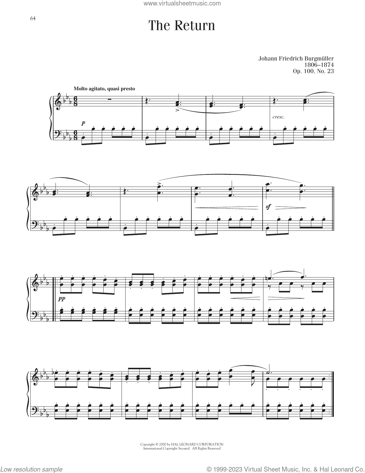 The Return, Op. 100, No. 23 sheet music for piano solo (PDF)