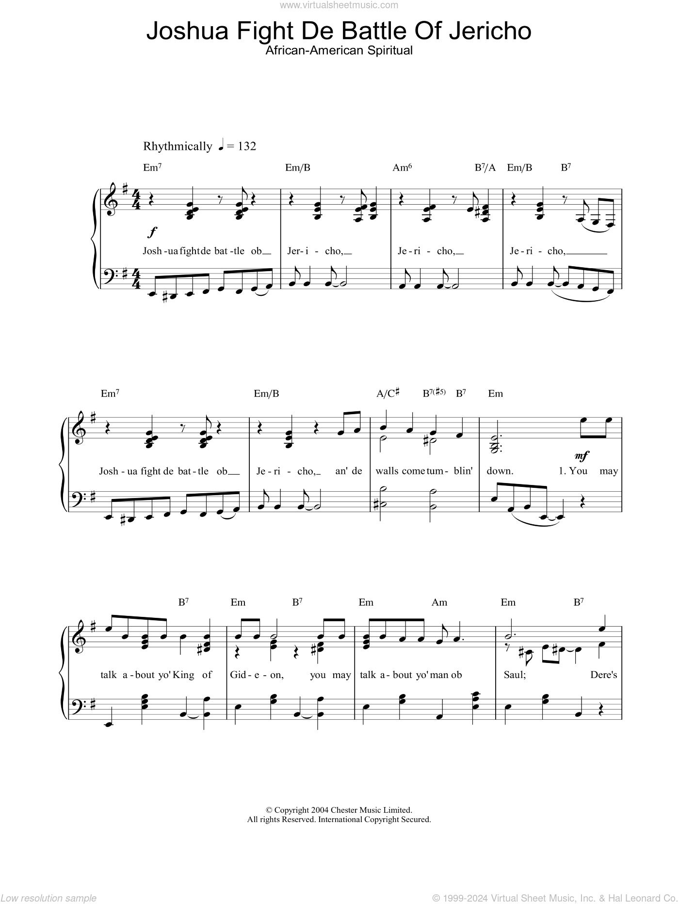 Joshua Fight De Battle Of Jericho sheet music for piano solo