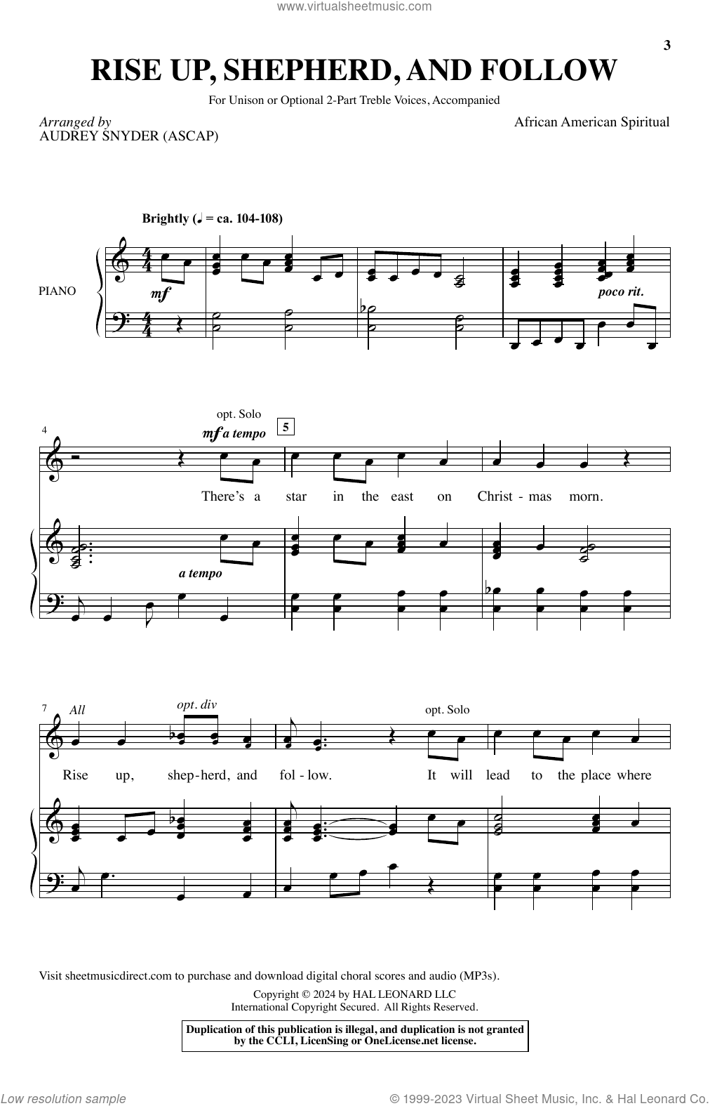 Rise Up, Shepherd, And Follow sheet music for choir (2-Part)