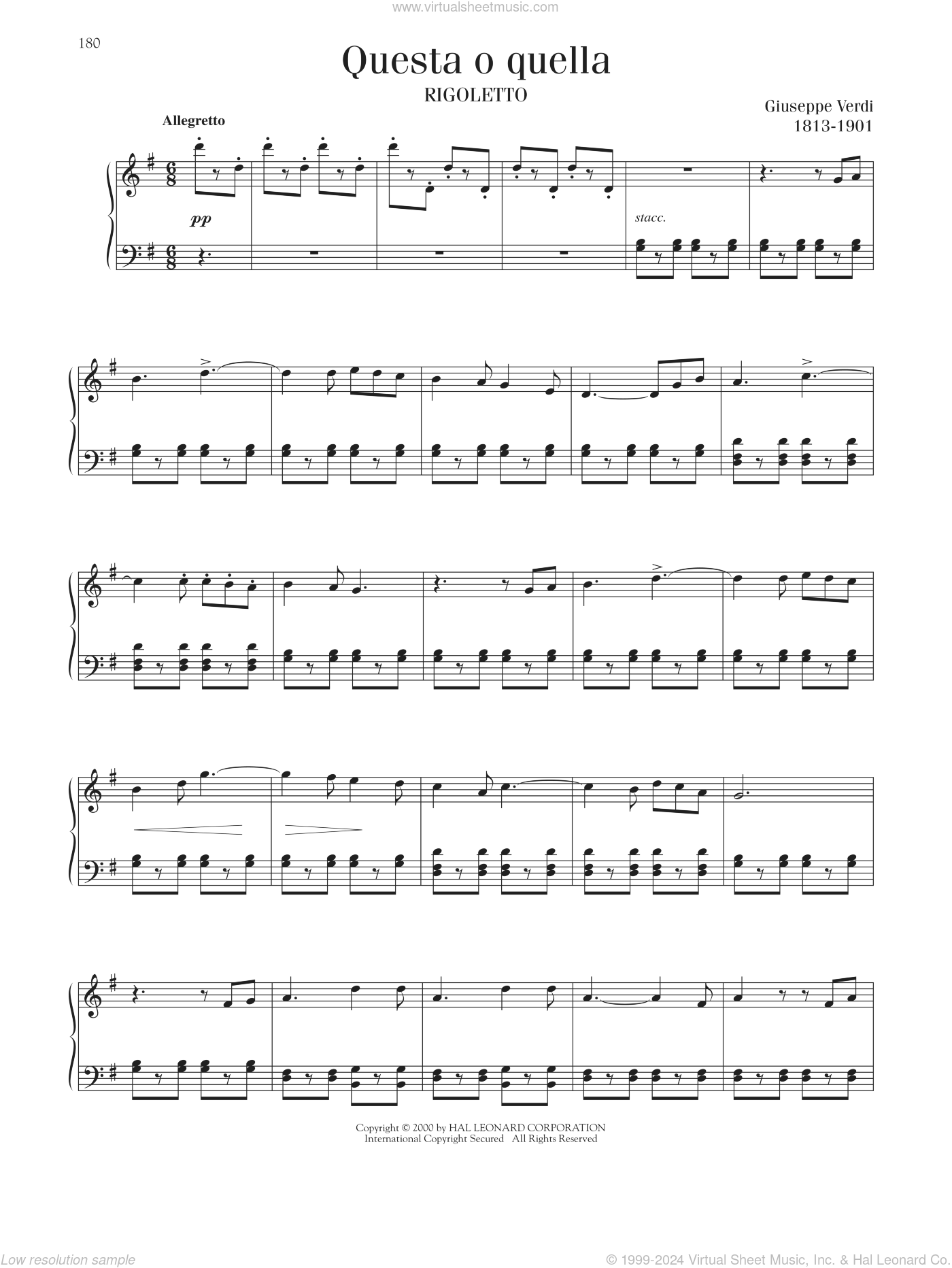 Questa O Quella sheet music for piano solo (PDF)
