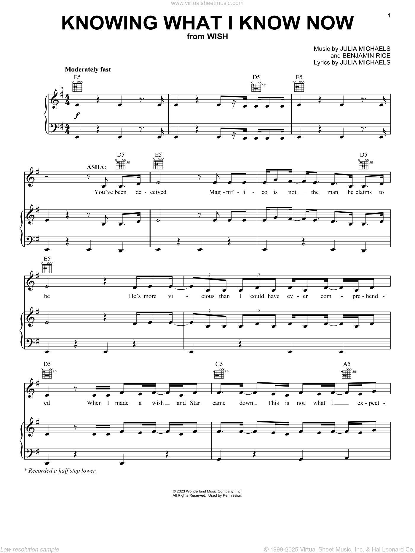 Knowing What I Know Now (from Wish) sheet music for voice, piano or guitar