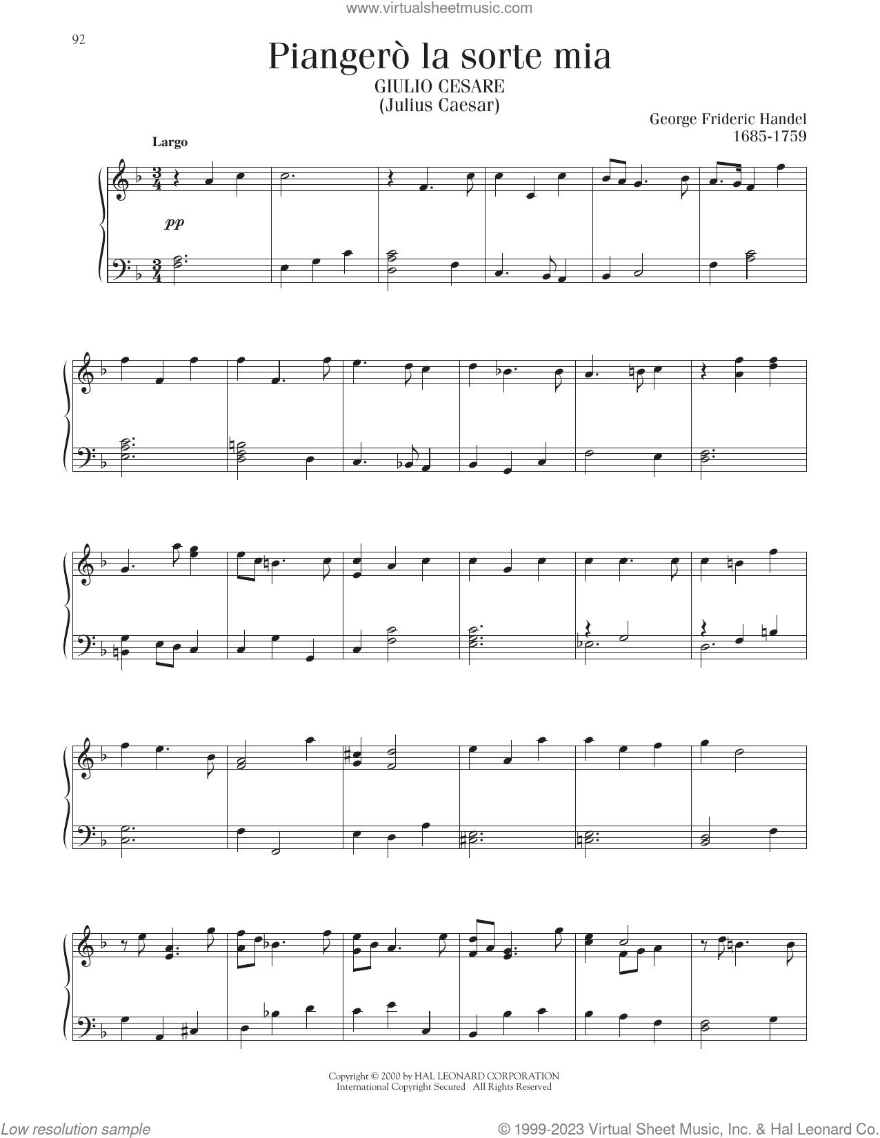 Piangero La Sorte Mia sheet music for piano solo (PDF)