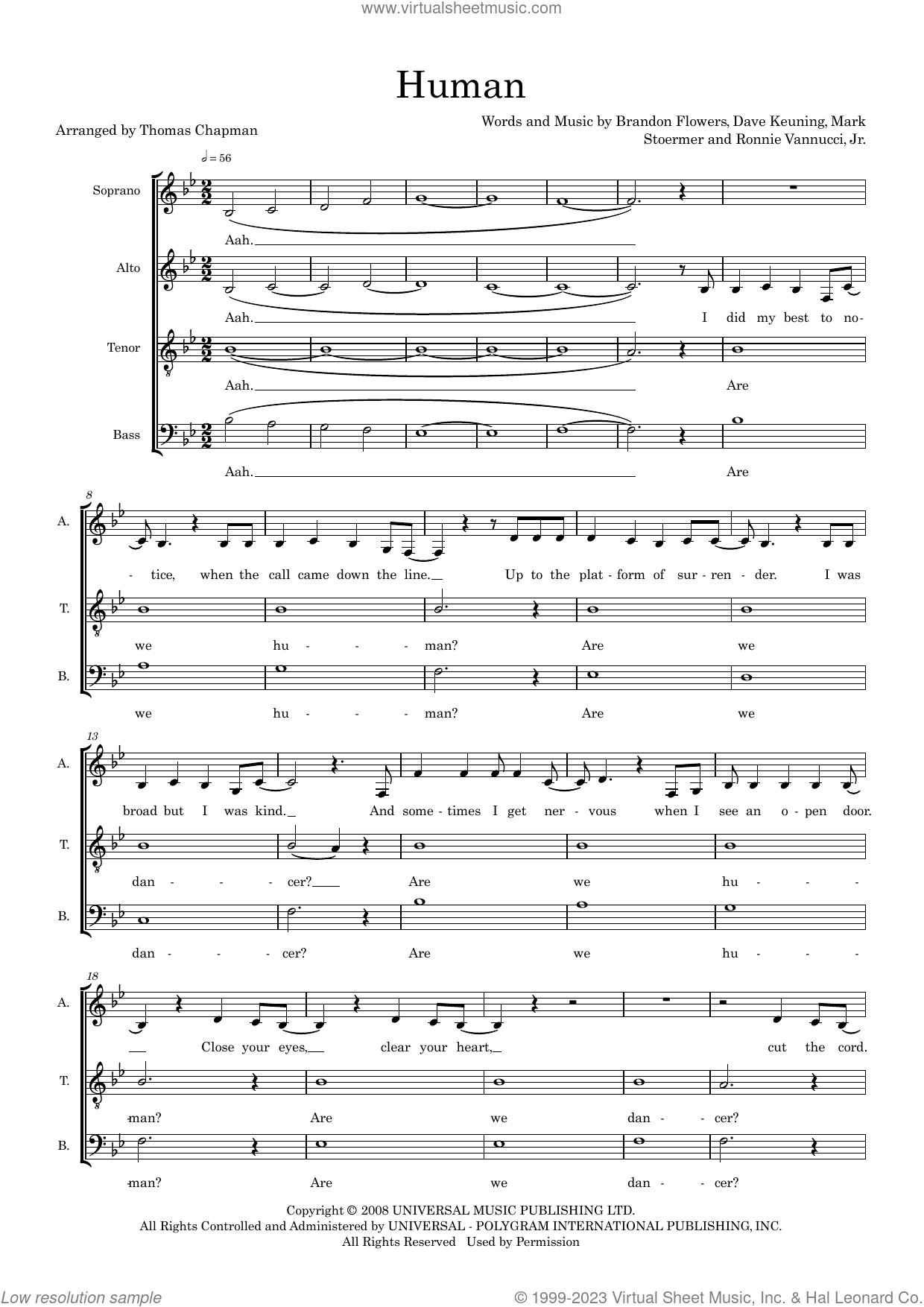 Human (arr. Thomas Chapman) sheet music for choir (SATB: soprano, alto ...