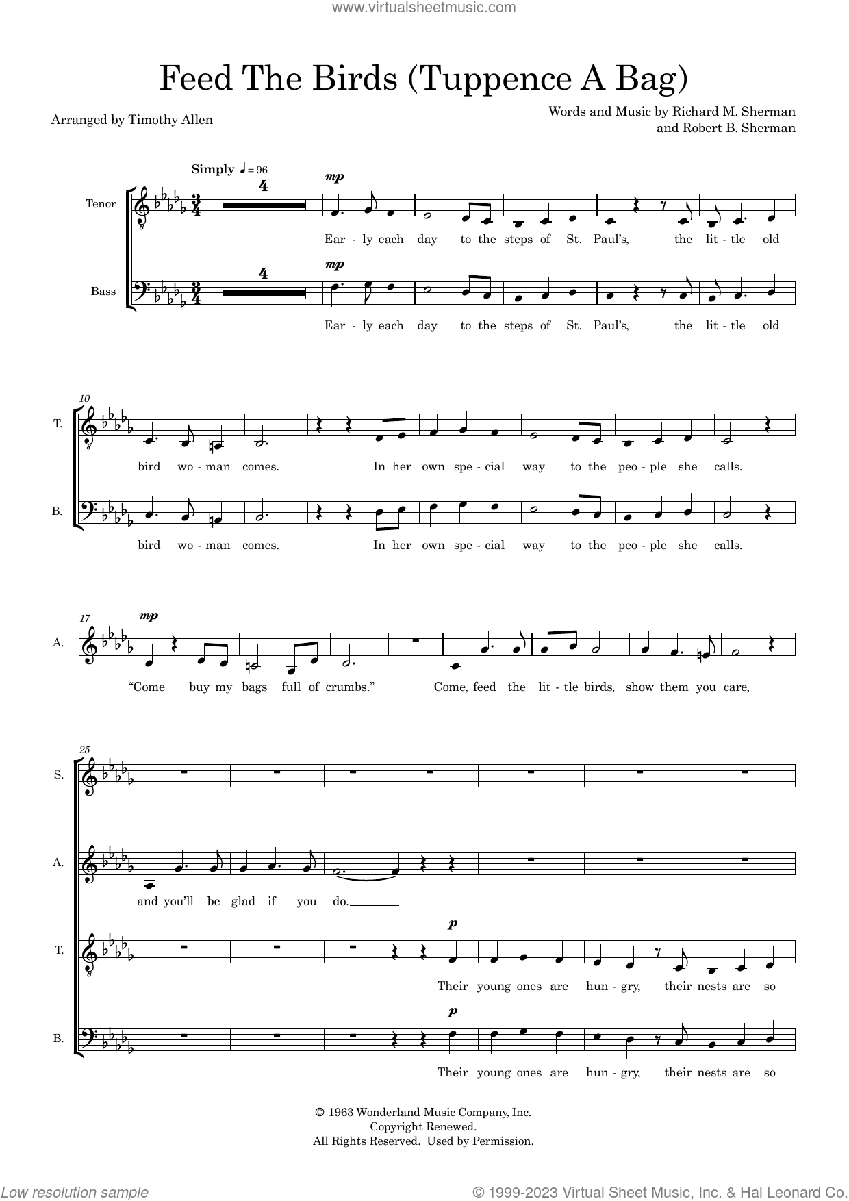 Feed The Birds (Tuppence A Bag) (arr. Tim Allen) sheet music (complete ...