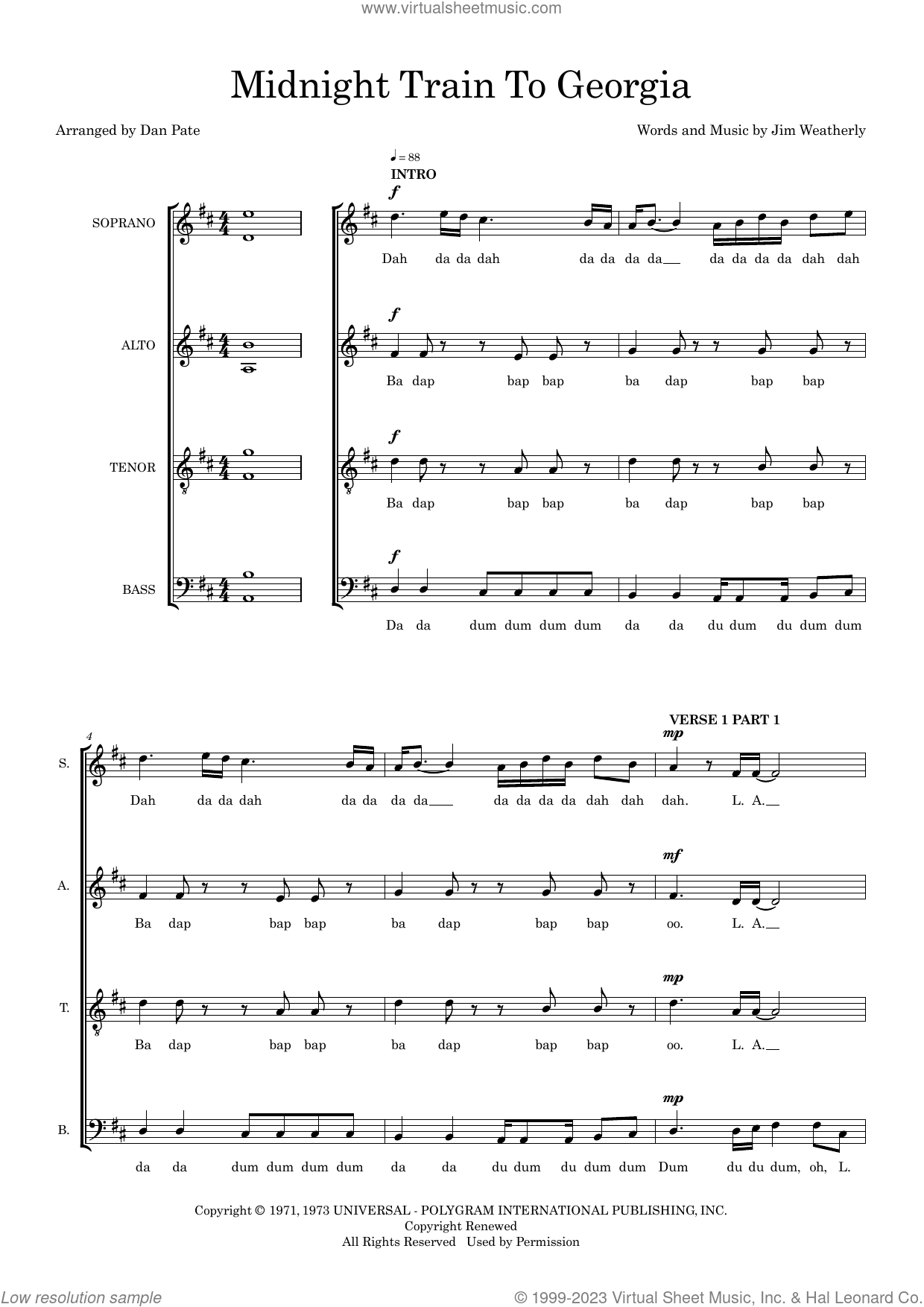 Midnight Train To Georgia (arr. Dan Pate) sheet music for choir (SATB ...