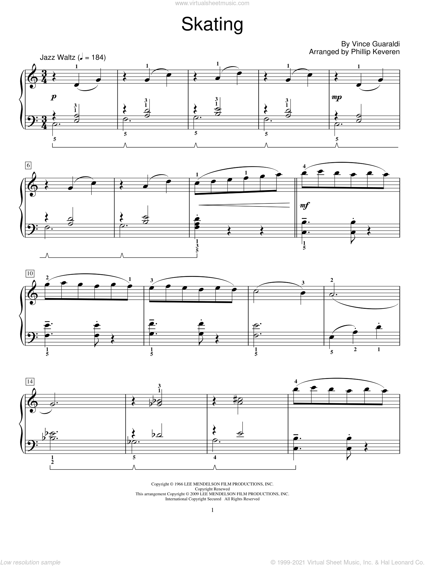 Skating (arr. Phillip Keveren) sheet music (beginner) for piano solo ...