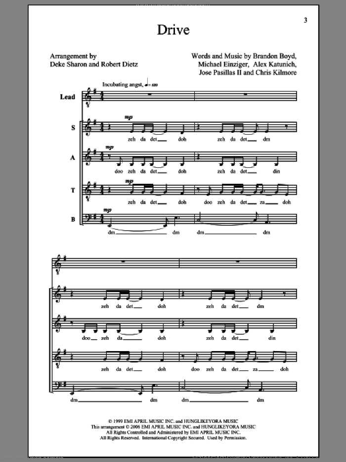 Drive sheet music for choir (SATB: soprano, alto, tenor, bass)