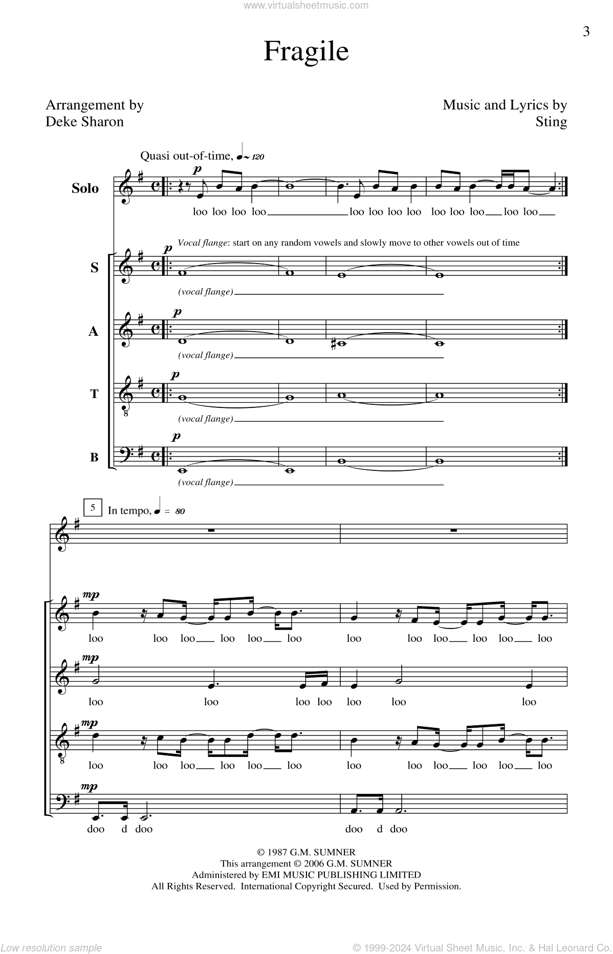 Fragile sheet music for choir (SATB: soprano, alto, tenor, bass)