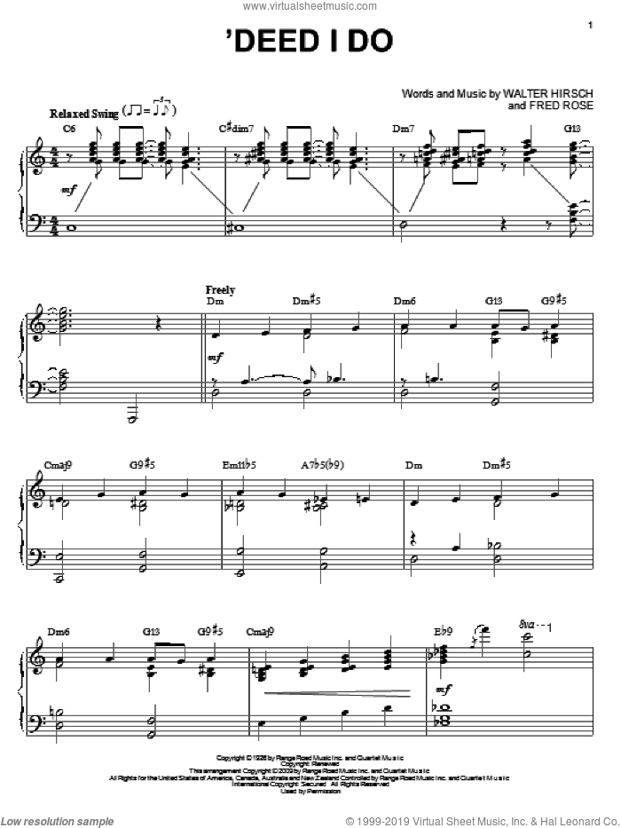 'Deed I Do (arr. Brent Edstrom) sheet music for piano solo (PDF)