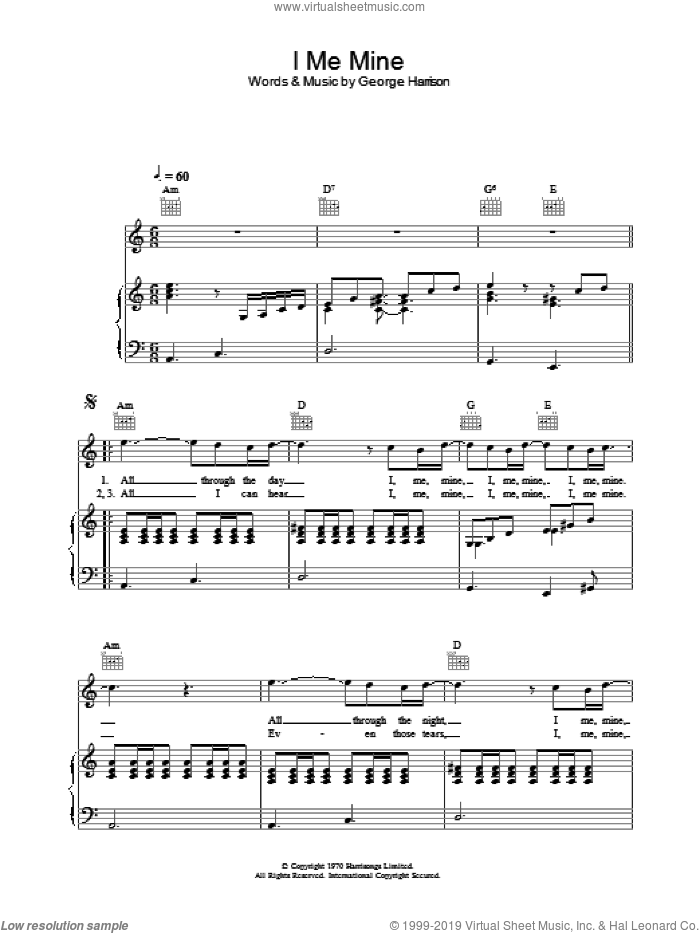 I Me Mine sheet music for voice, piano or guitar v2