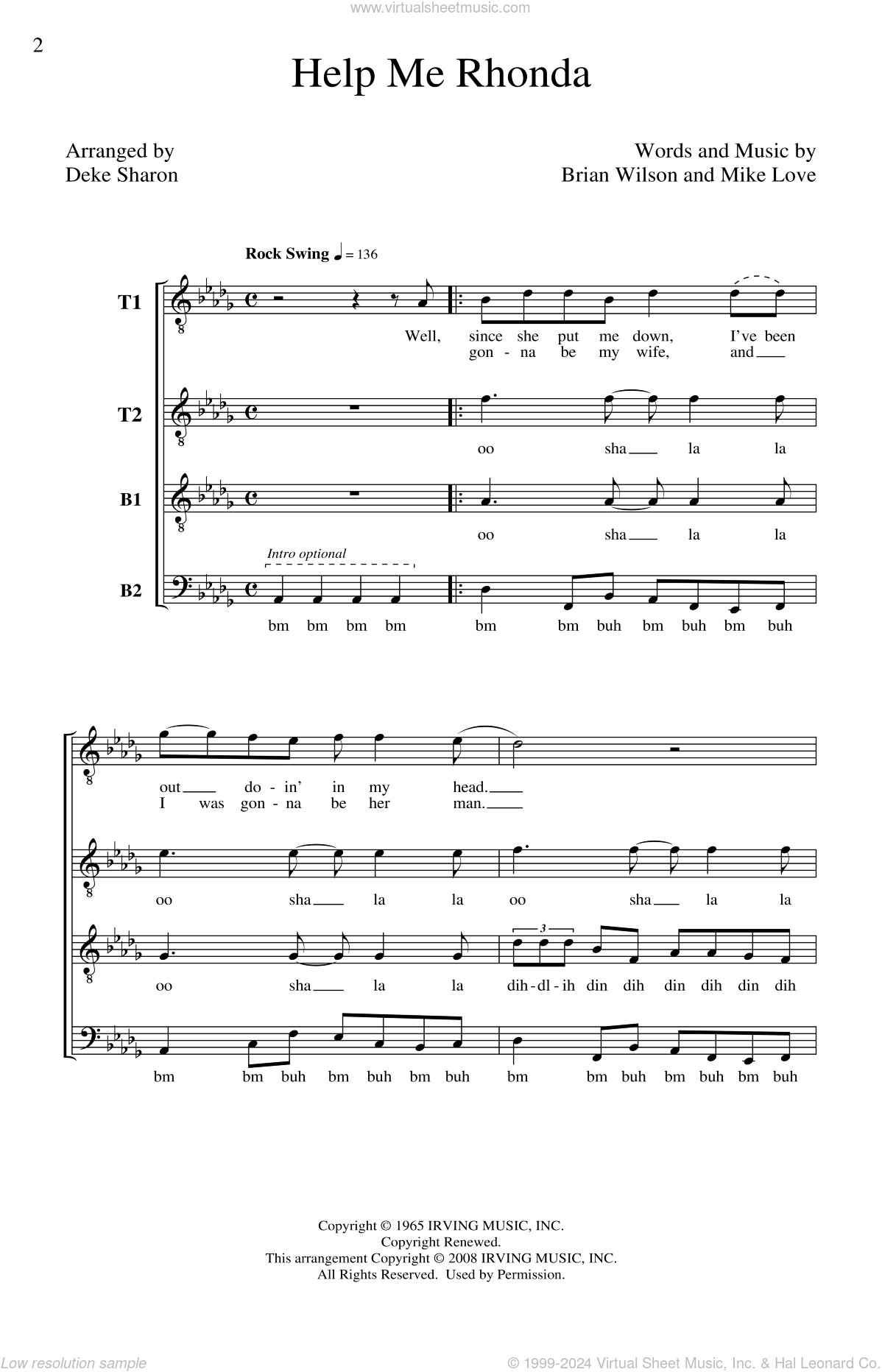 Help Me Rhonda sheet music for choir (TTBB: tenor, bass) (PDF)
