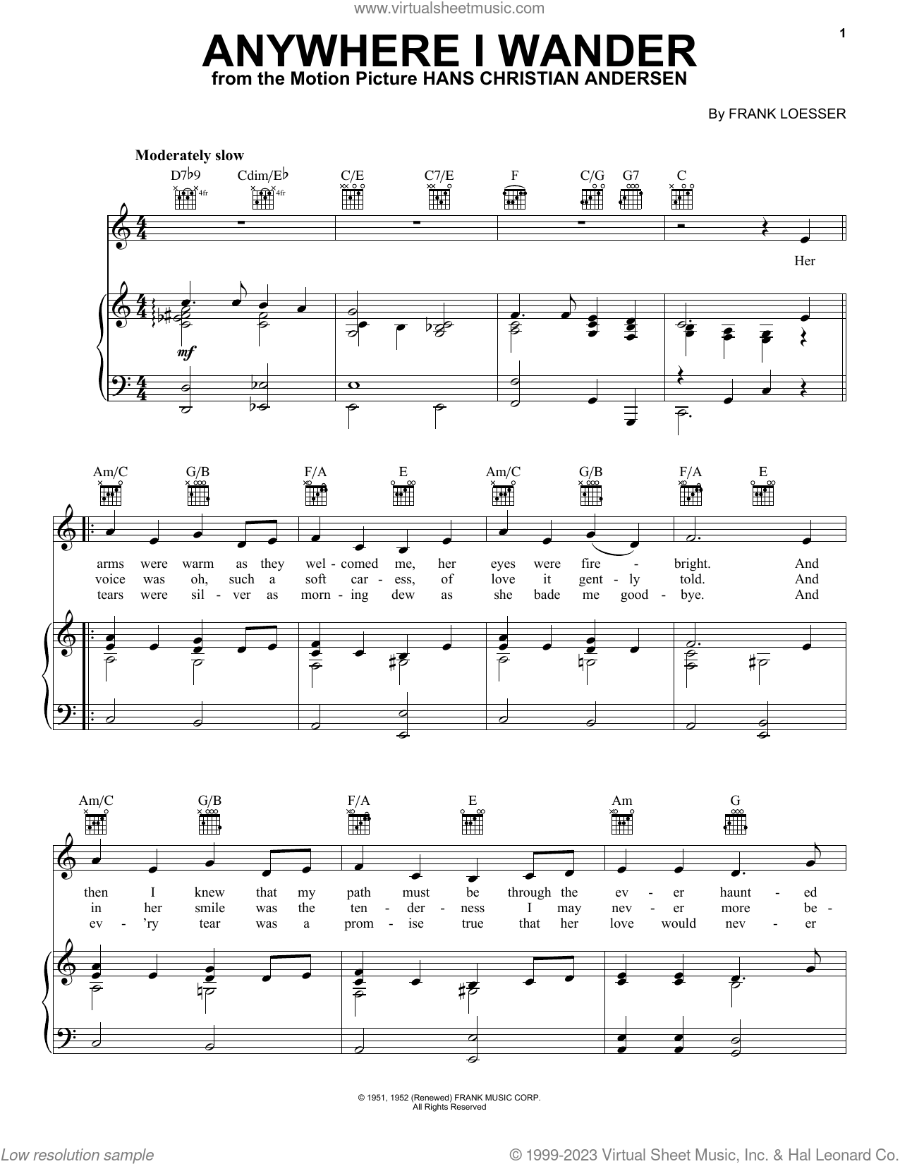 Anywhere I Wander sheet music for voice, piano or guitar (PDF)