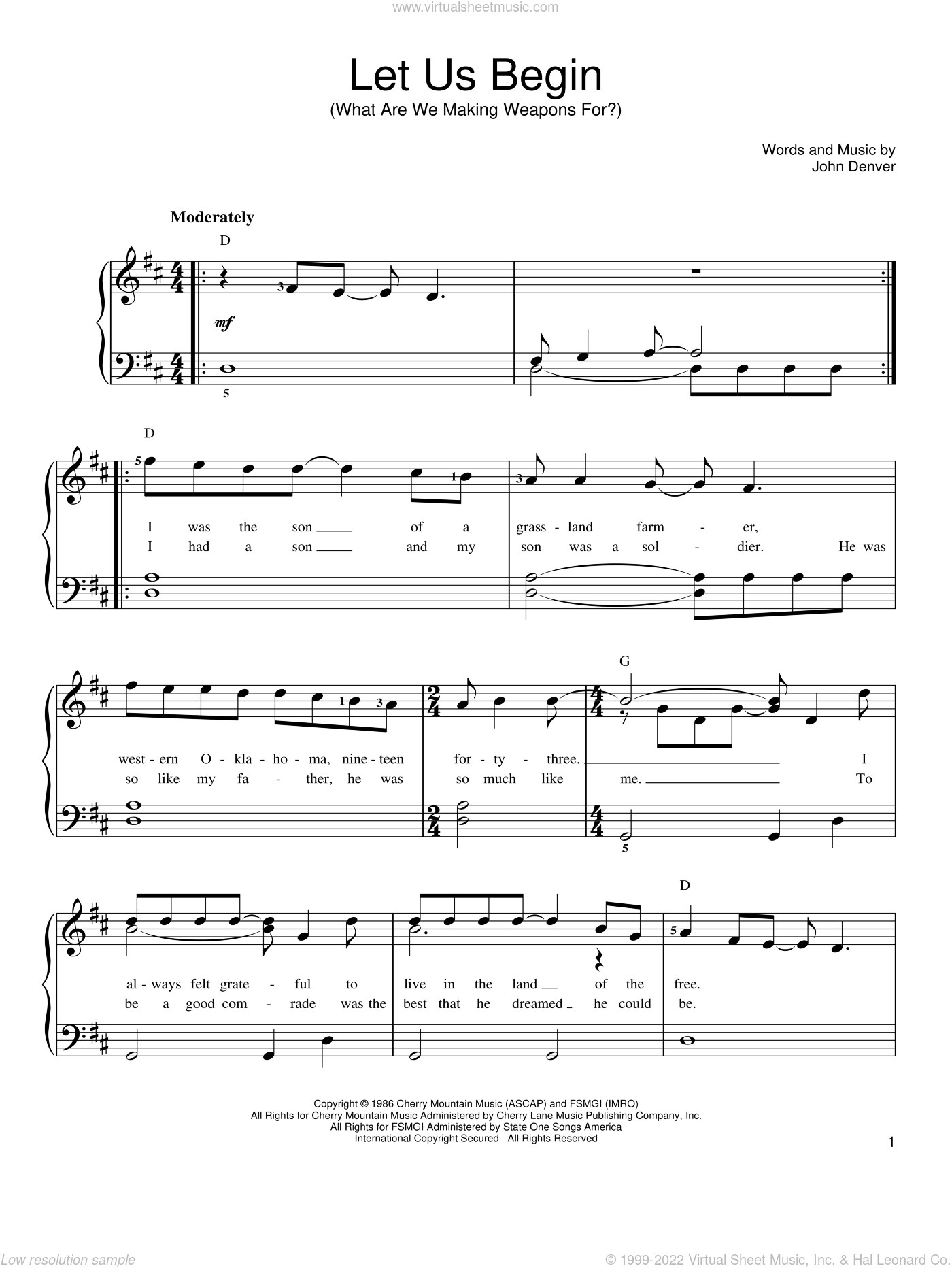Let Us Begin (What Are We Making Weapons For?) sheet music for piano solo