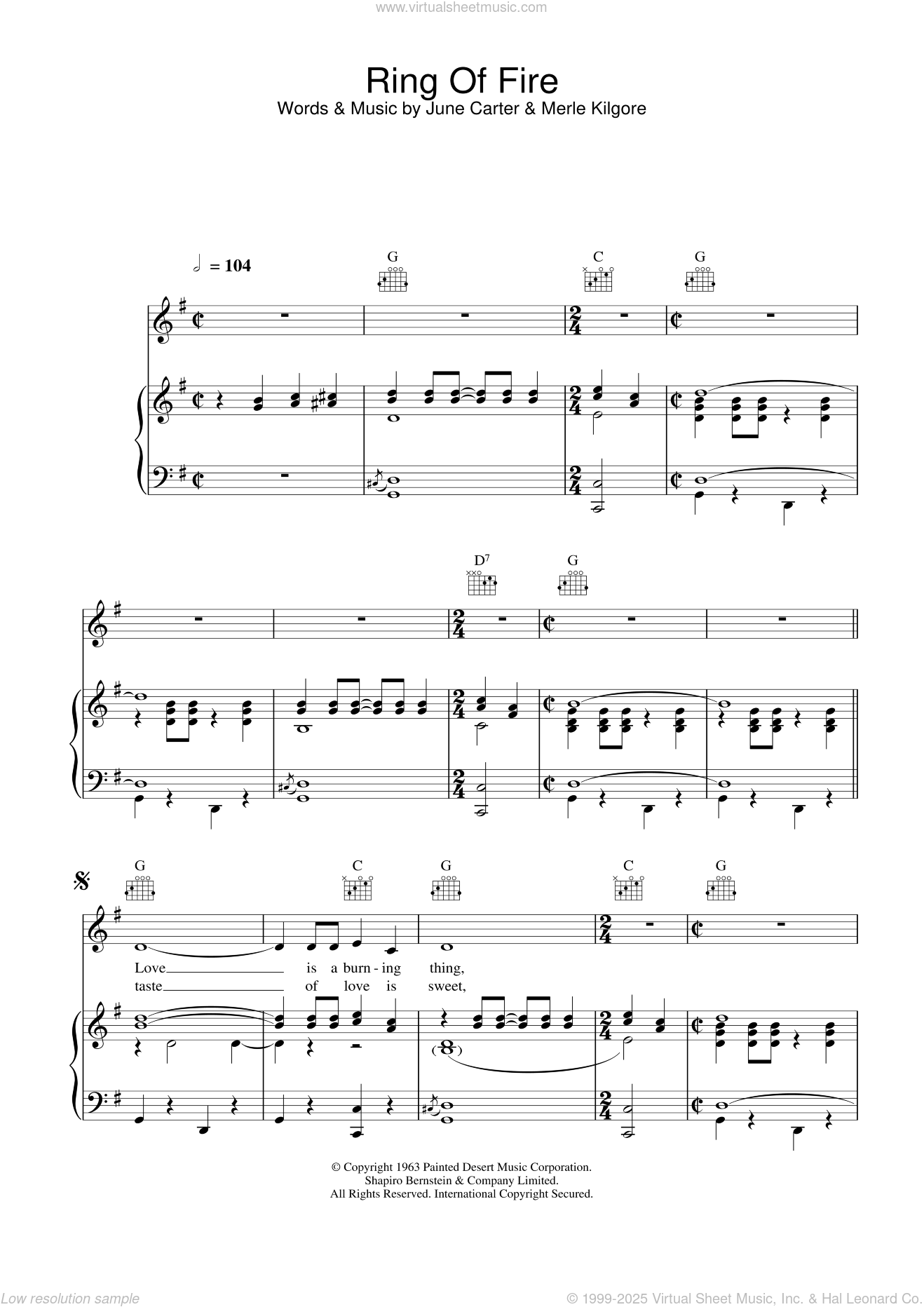 Ring Of Fire sheet music for voice, piano or guitar (PDF)