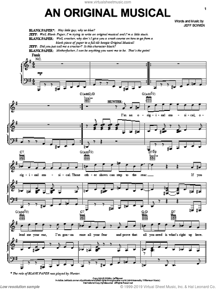 An Original Musical sheet music for voice, piano or guitar (PDF)