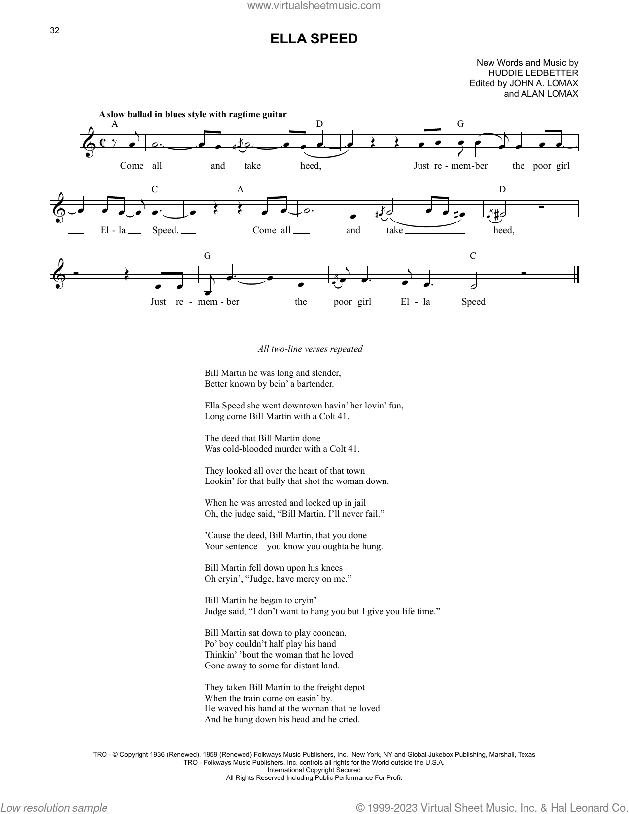 Ella Speed sheet music (fake book) (PDF)
