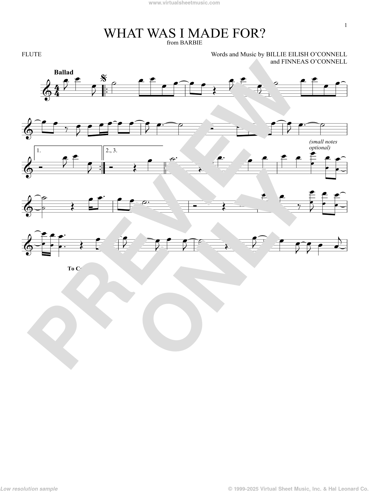 What Was I Made For? (from Barbie) sheet music for flute solo
