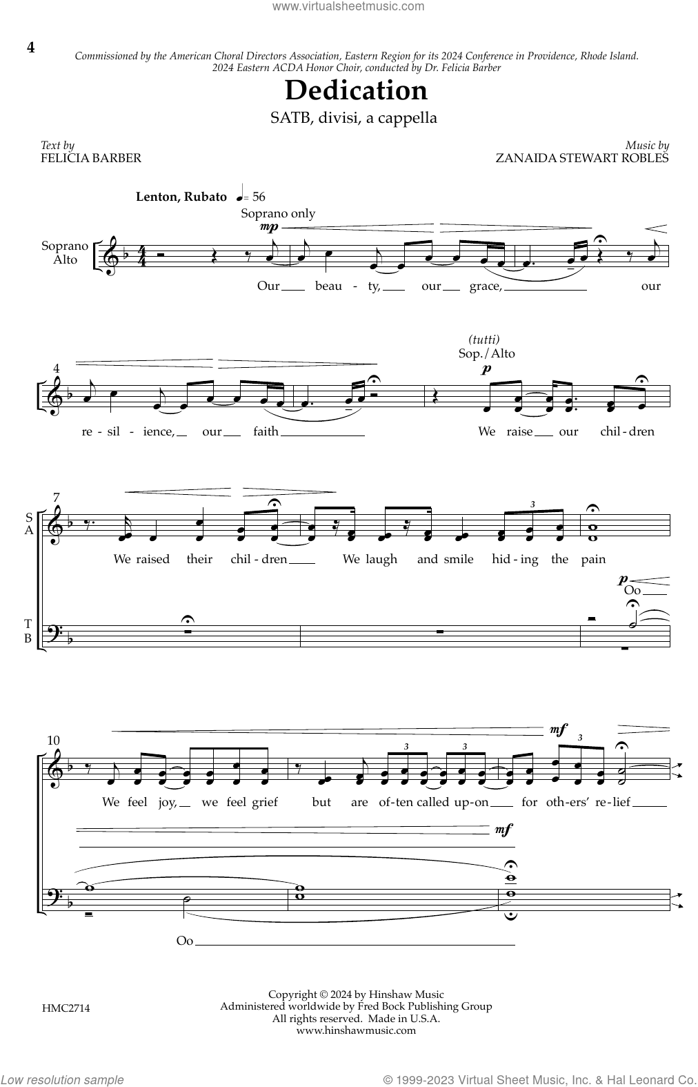 Dedication sheet music for choir (SATB divisi) (PDF)