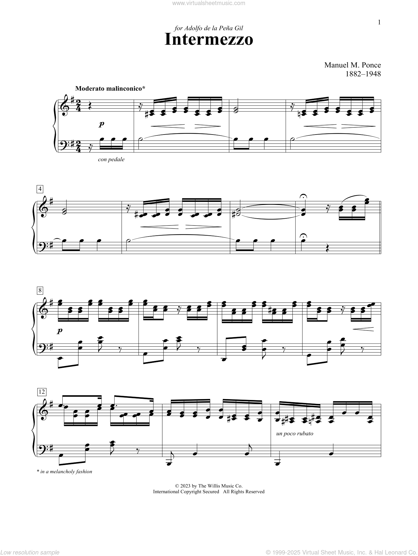Intermezzo sheet music for piano solo (elementary) (PDF)