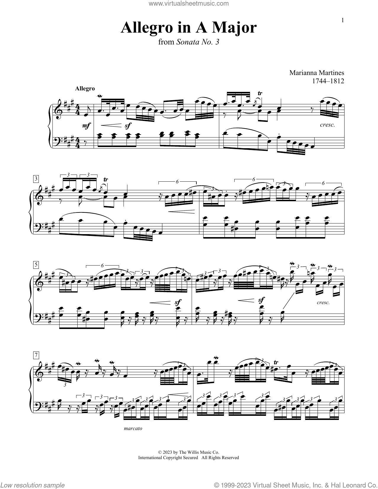 Allegro In A Major sheet music for piano solo (elementary) (PDF)