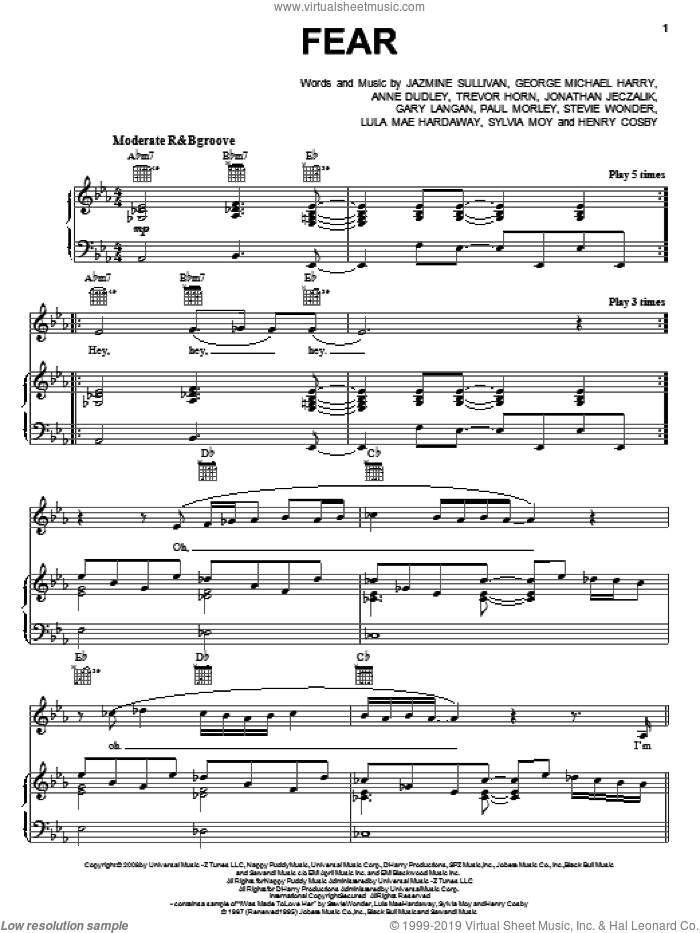 Jazmine Sullivan: Fear sheet music for voice, piano or guitar