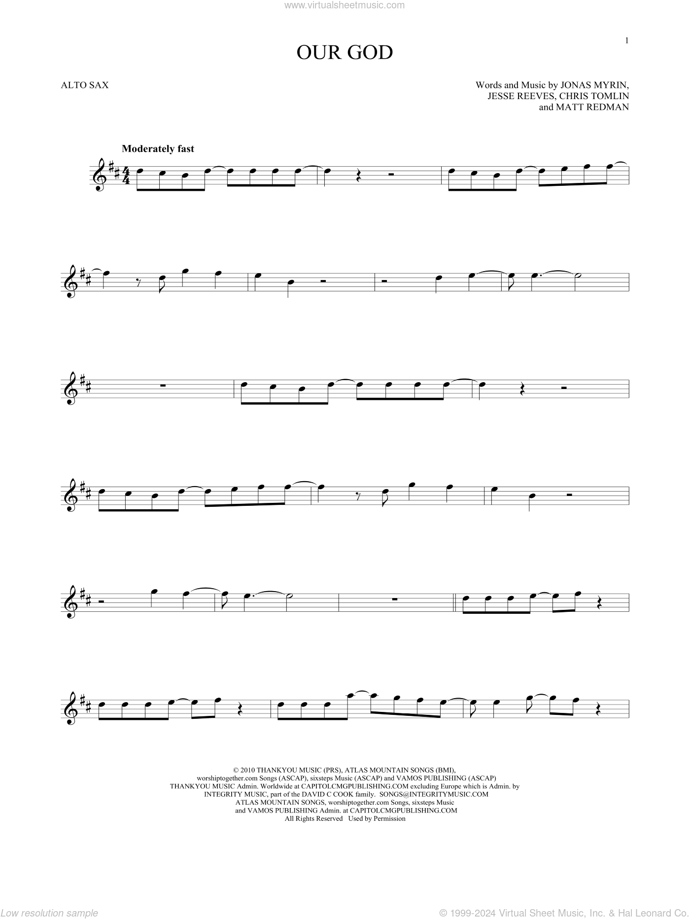 Our God sheet music for alto saxophone solo (PDF-interactive)