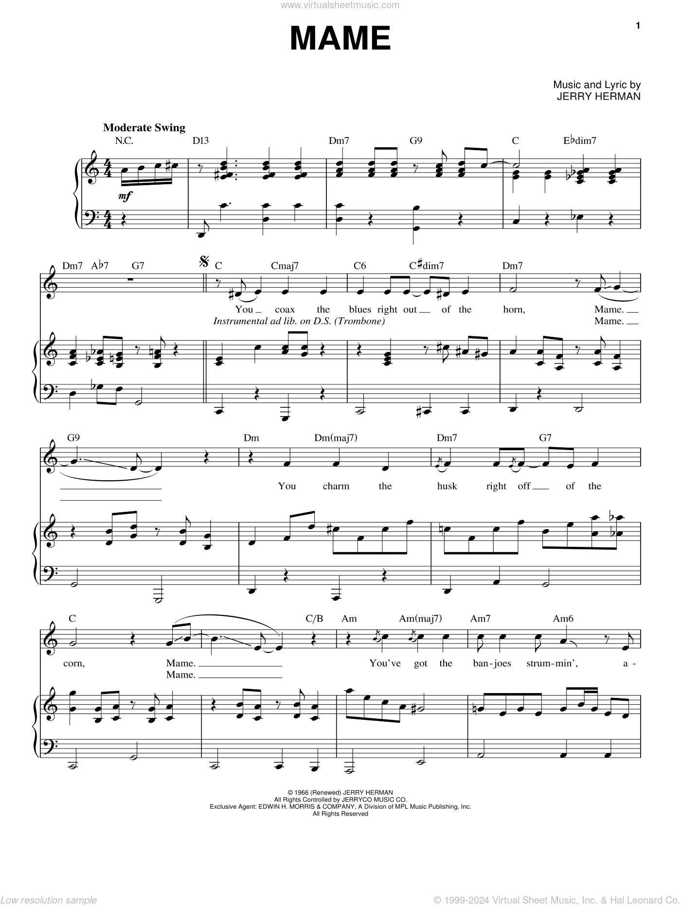 Mame sheet music for voice and piano (PDF-interactive)