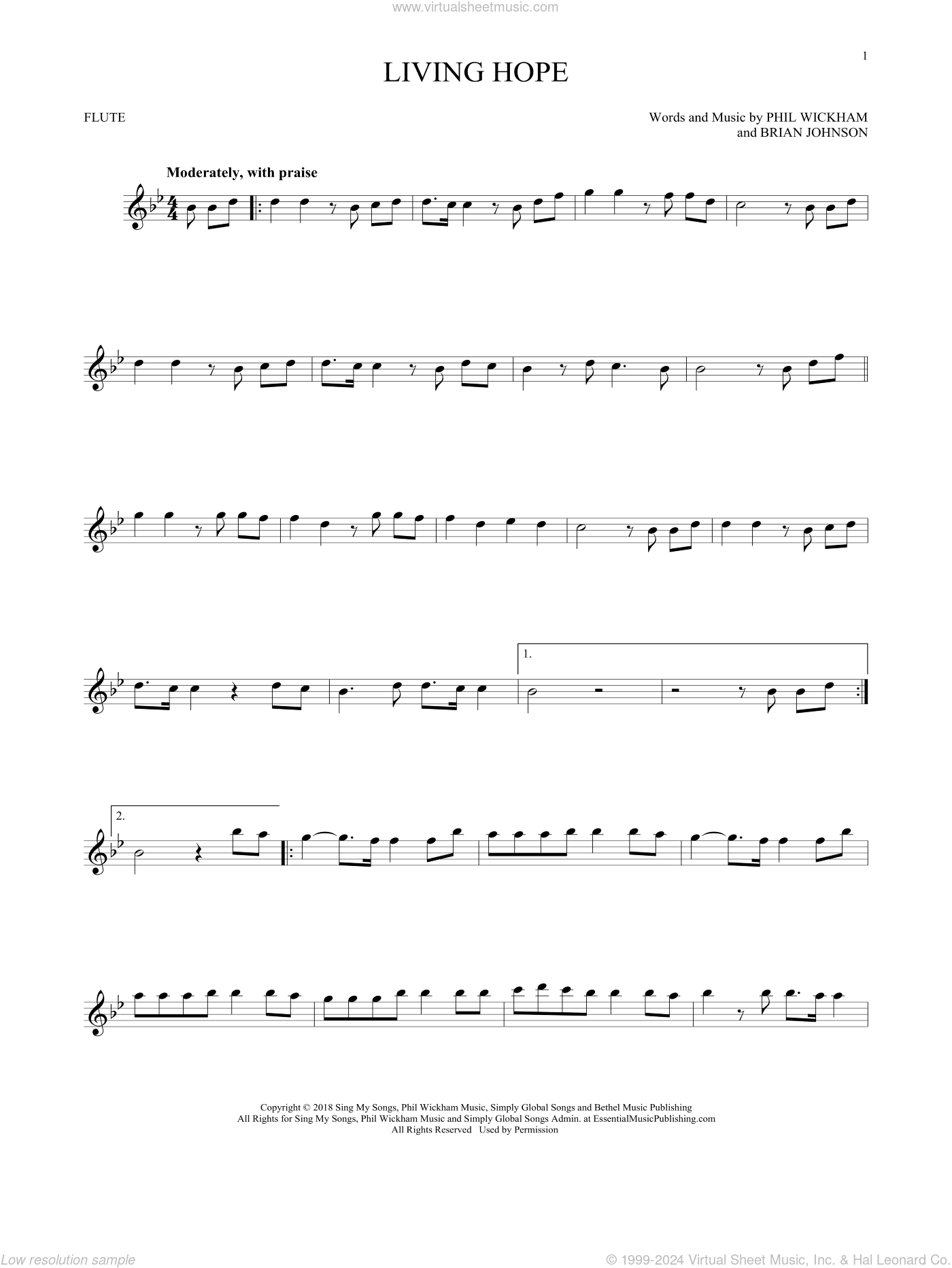 Living Hope sheet music for flute solo (PDF-interactive)