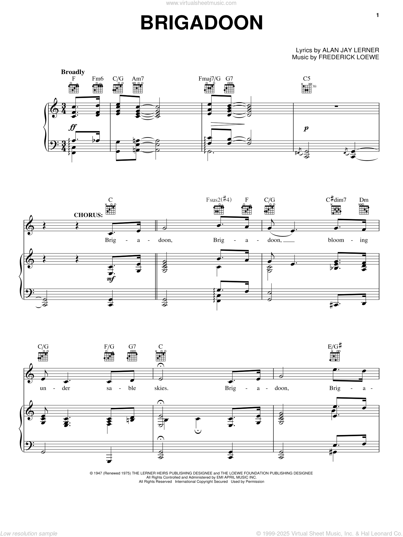 Brigadoon sheet music for voice, piano or guitar (PDF)