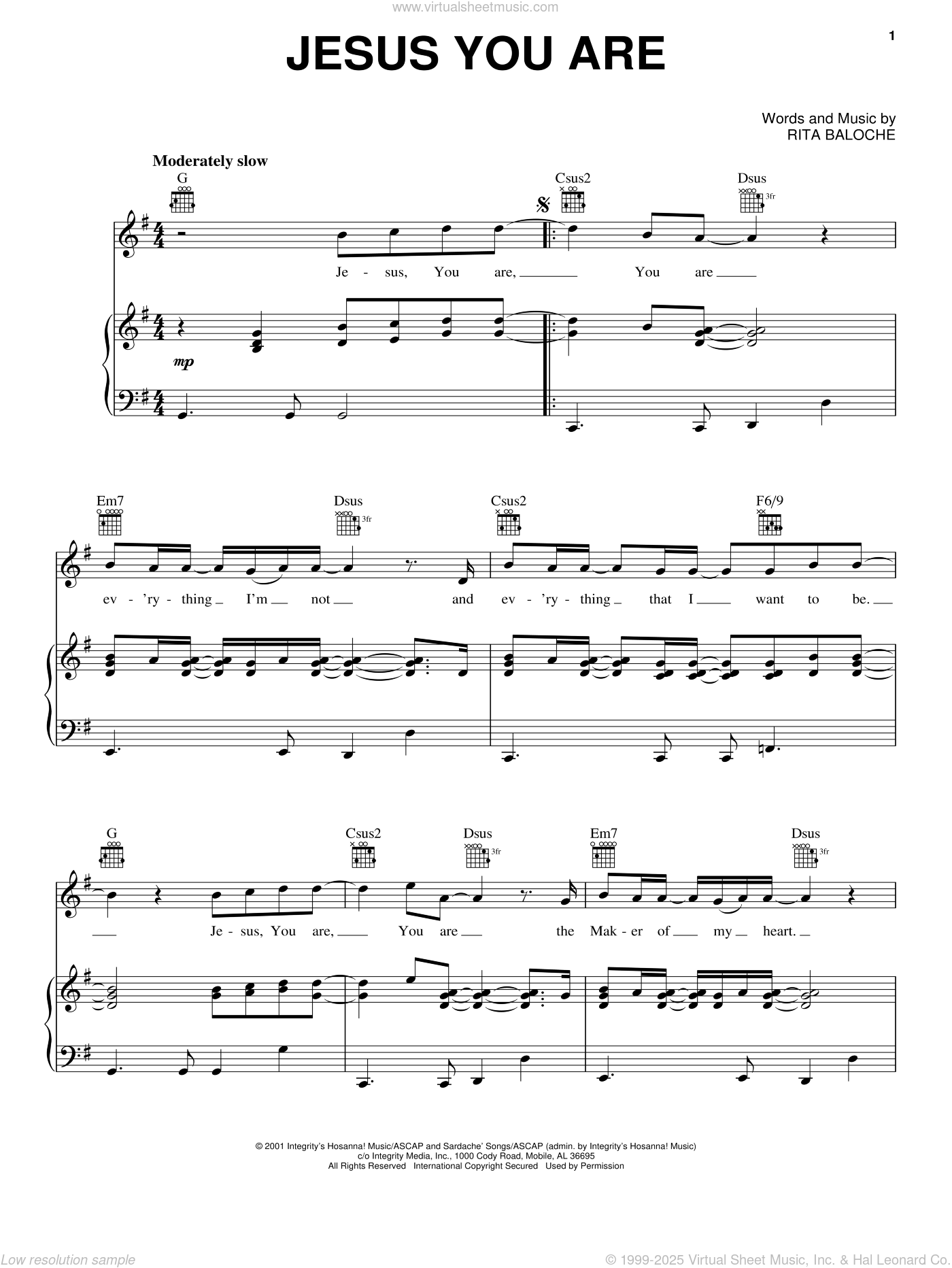 Jesus You Are sheet music for voice, piano or guitar (PDF)