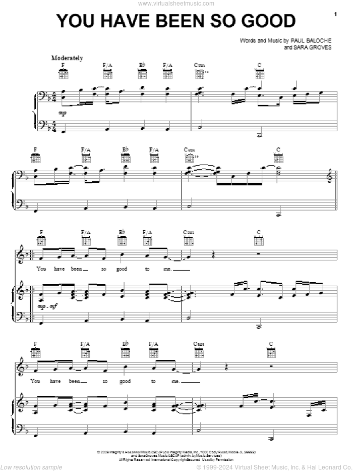You Have Been So Good sheet music for voice, piano or guitar